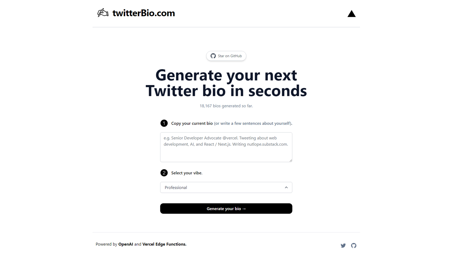 TwitterBio: AI-Powered Twitter Bio Generator - All Ai Website